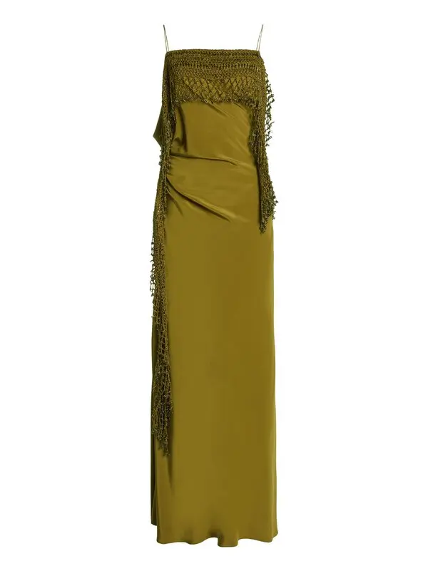 Christopher Esber Droplet Bead Crochet-trimmed Silk Midi - Green