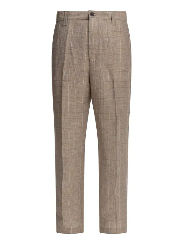 NN.07 Prince Of Wales Linen-wool Trousers - Brown