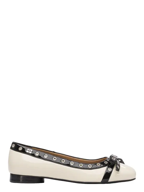 GANNI Eyelets Bow Ballerina Flat - White
