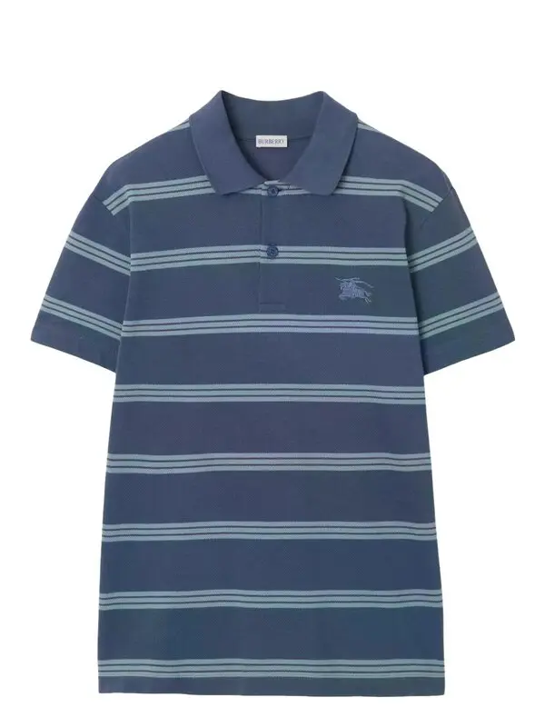 Burberry Striped Cotton Polo Shirt - Blue