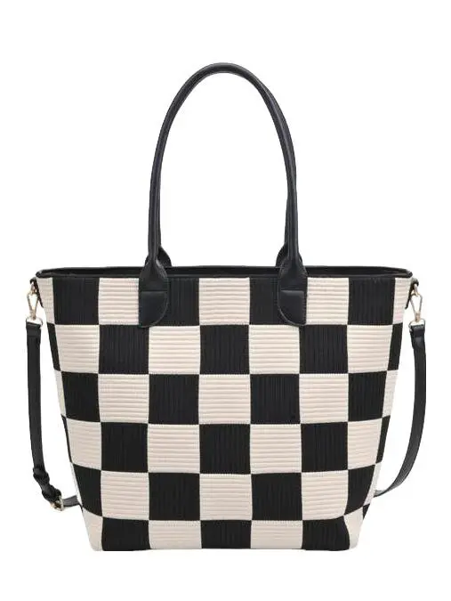 MODA LUXE Checkerboard Pattern Tote Bag - Black Ivory