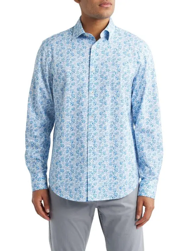 Bugatchi James Ooohcotton® Leaf Print Button-up Shirt - Classic Blue