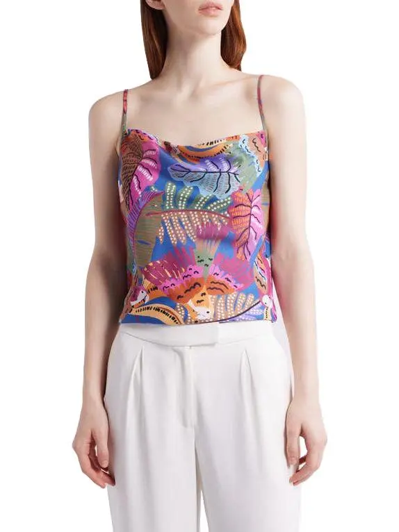TAHARI ASL Tropical Print Satin Camisole - Wild Berry