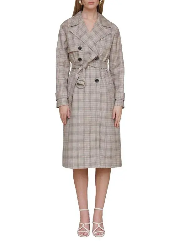Avec Les Filles Plaid Trench Coat - Taupe Plaid