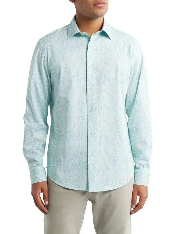 Bugatchi Jimmy Ooohcotton® Leaf Print Button-up Shirt - Menthol