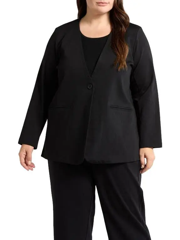 Eileen Fisher V-neck Organic Cotton Blend Ponte Jacket - Black