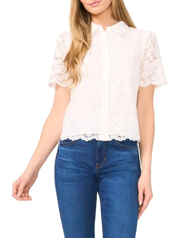 CECE DUPRAZ Floral Lace Button-up Shirt - New Ivory