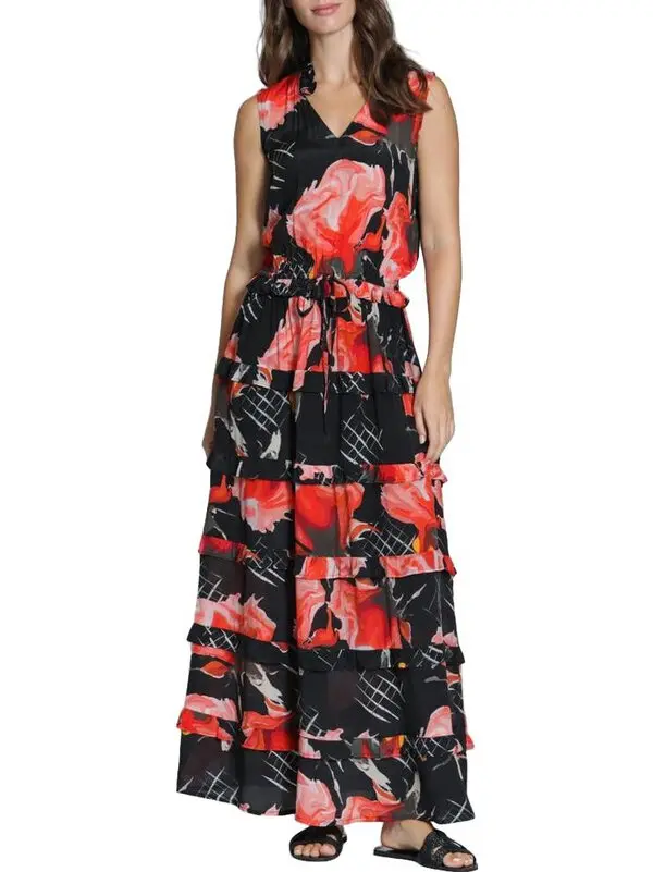 APNY Batik Print Sleeveless Maxi Dress - Red Multi