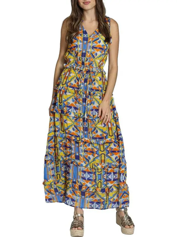 APNY Batik Print Sleeveless Maxi Dress - Yellow Multi