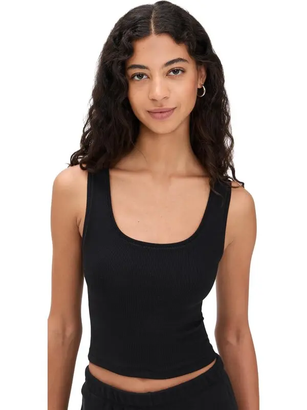 Eterne Square Neck Ribbed Tank - Black