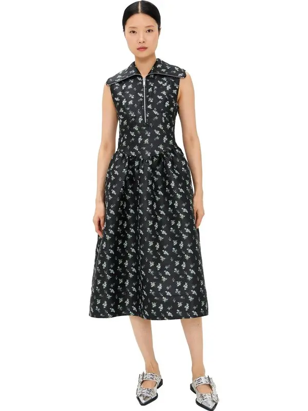 GANNI Floral Jacquard Midi Dress - Black