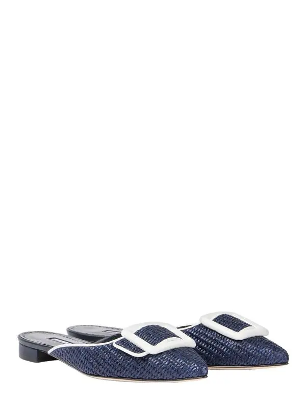 Manolo Blahnik Maysale Raffia Mules - Blue