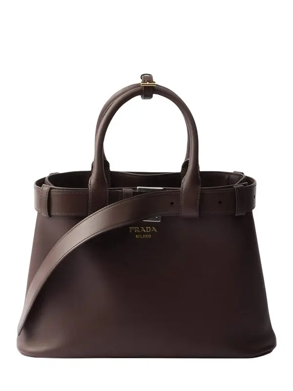 Prada Small Leather Buckle Tote Bag - Brown