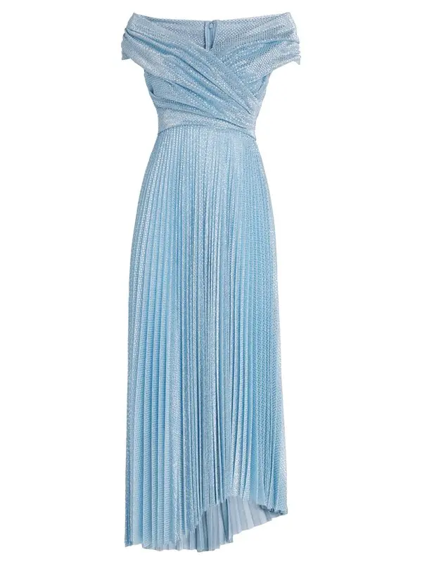 Talbot Runhof Sequined Off-the-shoulder Midi Dress - Blue