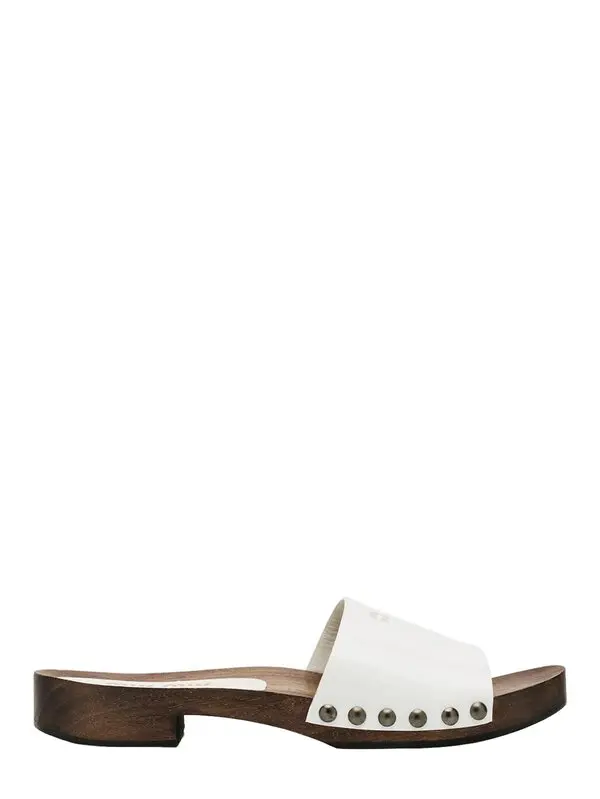 Miu Miu Leather Logo Slide Clogs - Bianco