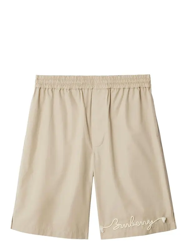 Burberry Logo-embroidered Cotton Shorts - Fossil