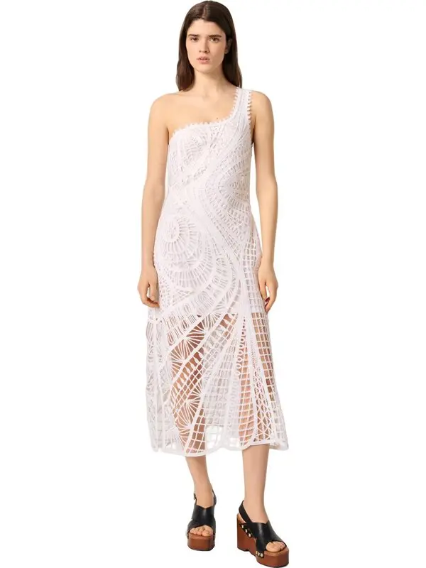 Maje Cotton Crochet Asymmetrical Maxi Dress - White