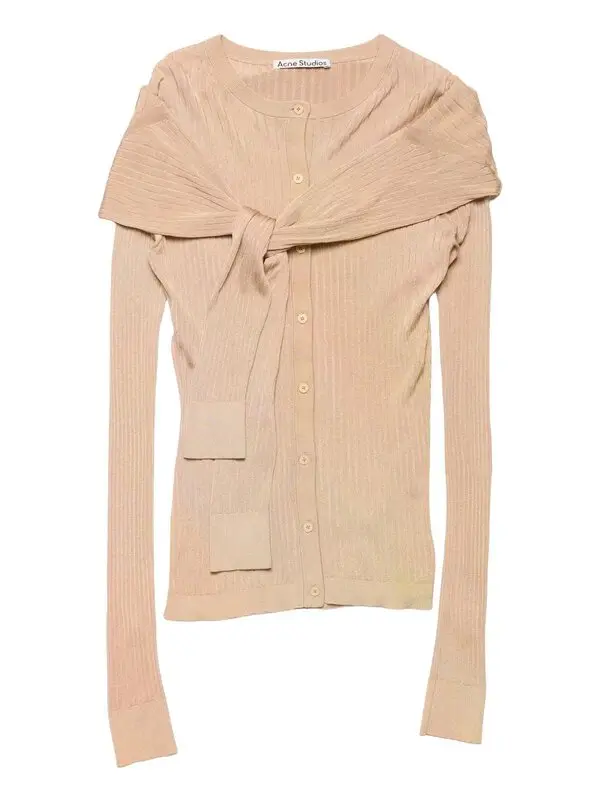 Acne Studios Ribbed-knit Cardigan With Attached Scarf - Neutrals
