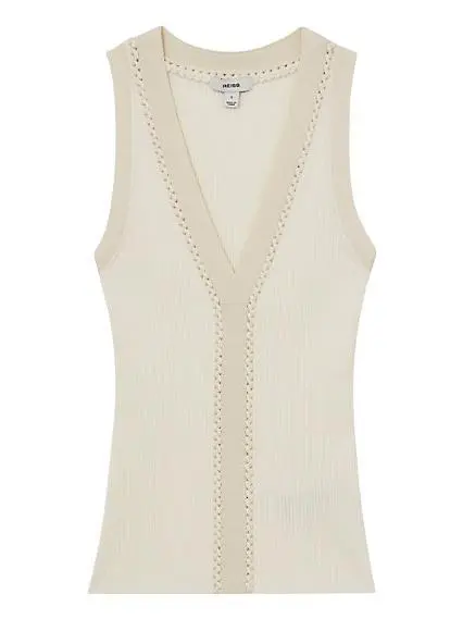 REISS Lanette Knit Top - Ivory Ecru