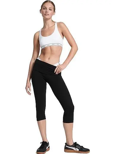 Pink All-day Cotton™ Foldover Capri Leggings - Black