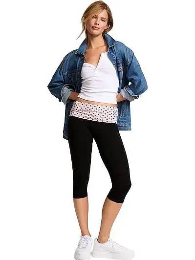 Pink All-day Cotton™ Foldover Capri Leggings - Black