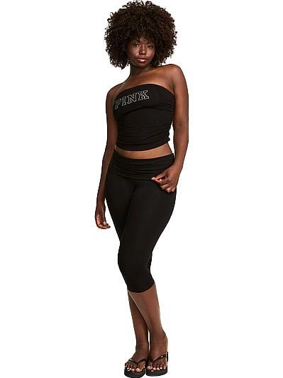 Pink All-day Cotton™ Foldover Capri Leggings - Black