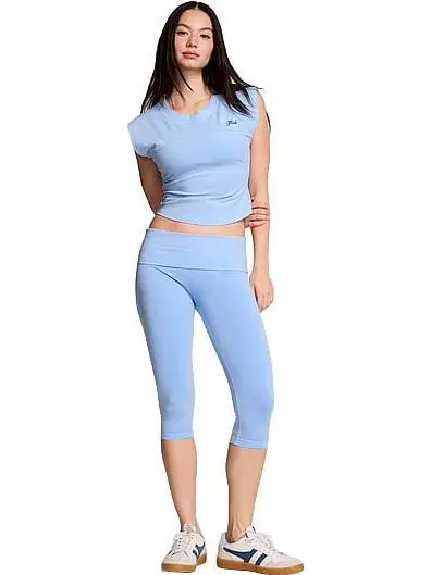 Pink All-day Cotton™ Foldover Capri Leggings - Blue