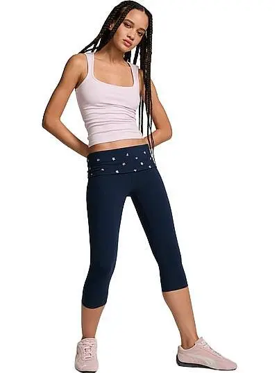 Pink All-day Cotton™ Foldover Capri Leggings - Blue