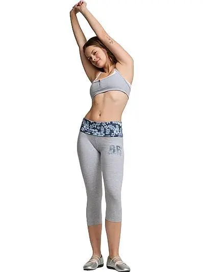 Pink All-day Cotton™ Foldover Capri Leggings - Grey
