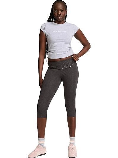 Pink All-day Cotton™ Foldover Capri Leggings - Grey
