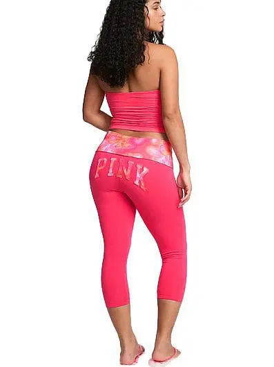 Pink All-day Cotton™ Foldover Capri Leggings - Pink