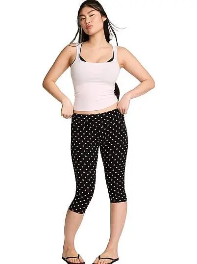 Pink All-day Cotton™ Foldover Capri Leggings - Print