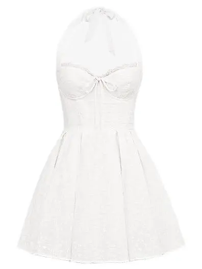 House Of Cb Harriet Halter Cotton-blend Mini Dress - White Broderie