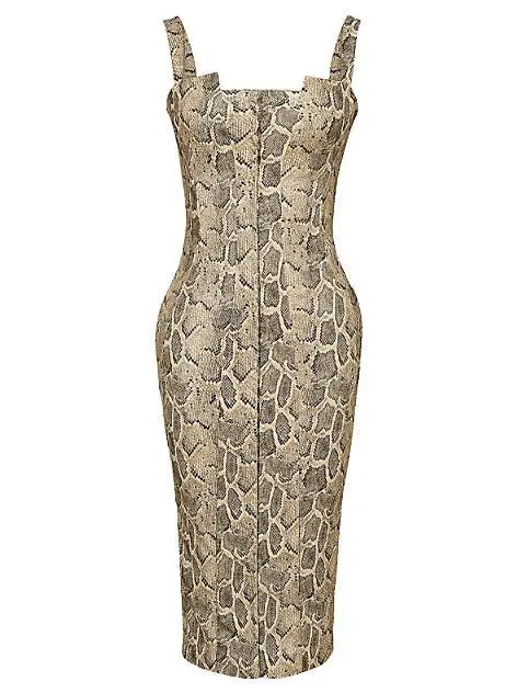 House Of Cb Gracie Snakeskin-print Faux-leather Midi Dress - Snakeskin Print