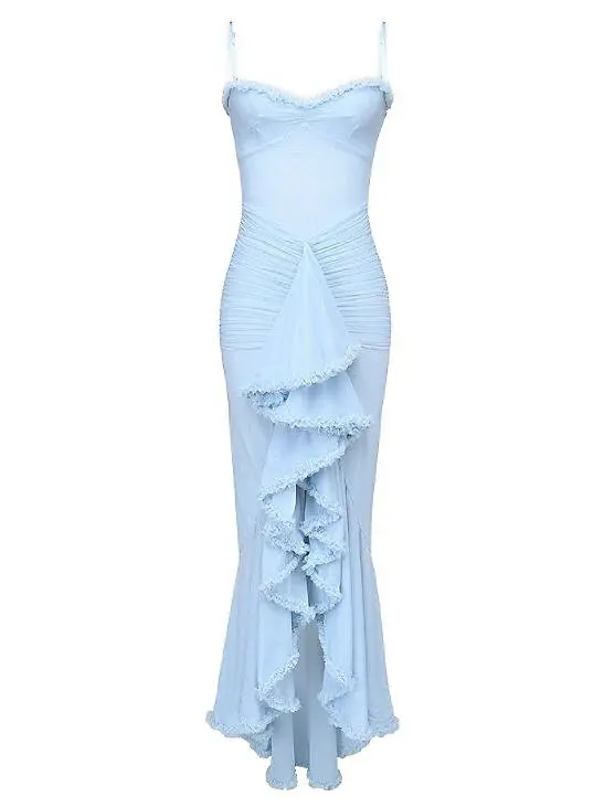 House Of Cb Gabbi Ruffled-front Maxi Dress - Ice Blue
