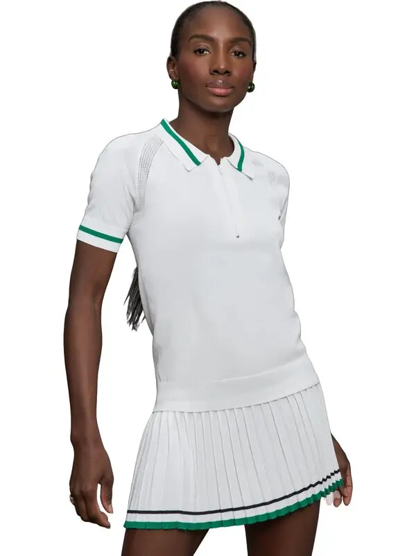 L'ETOILE SPORT Jersey Polo - White With Green Trim