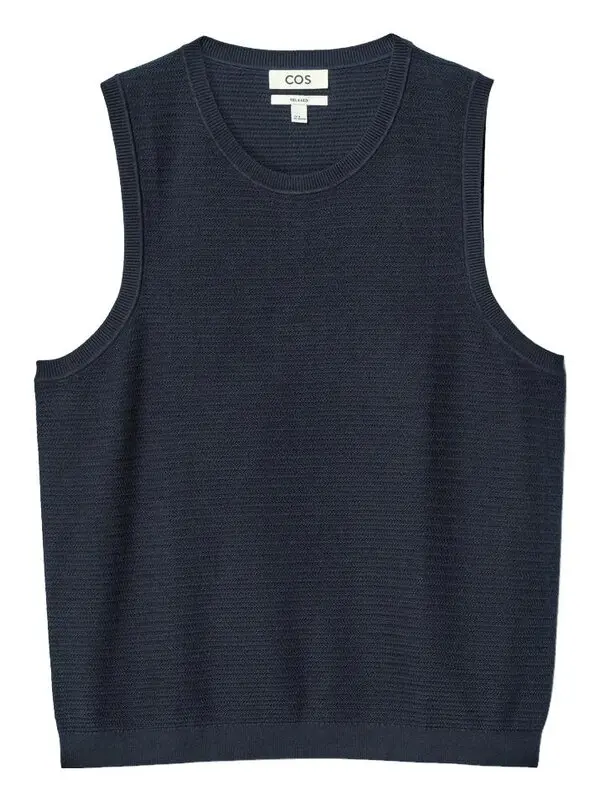 Cos Textured Knitted Cotton Tank Top - Navy