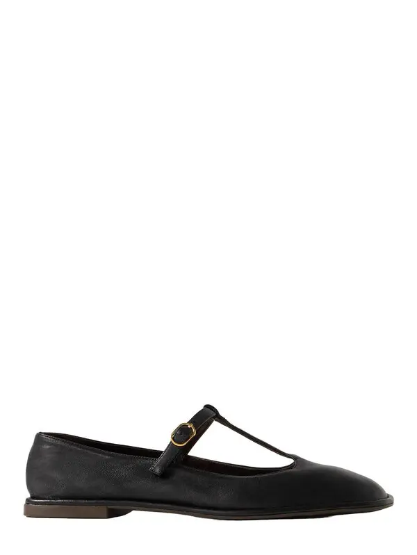 THE ROW Leather Mary Jane Ballet Flats - Black