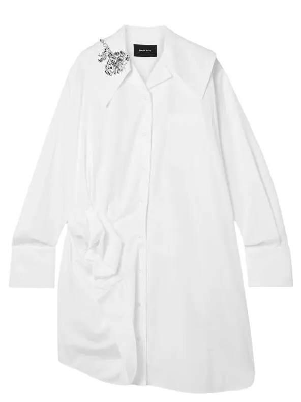 Simone Rocha Embellished Gathered Shirt Dress - White