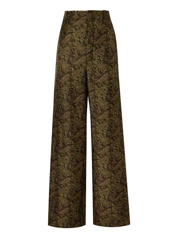 Saint Laurent Paisley-print Silk-twill Pants - Brown