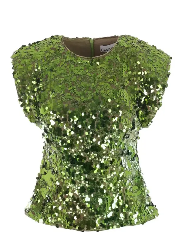GANNI Sequin-embellished T-shirt - Green