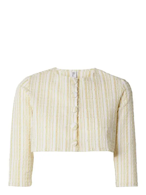 Lisa Marie Fernandez Cropped Striped Seersucker Cardigan - Cream