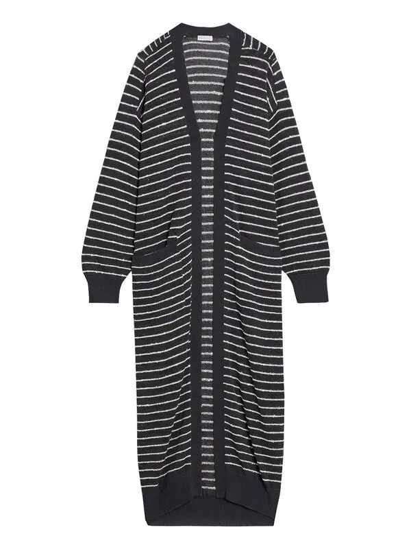 Brunello Cucinelli Sequin-embellished Striped Cotton Cardigan - Charcoal