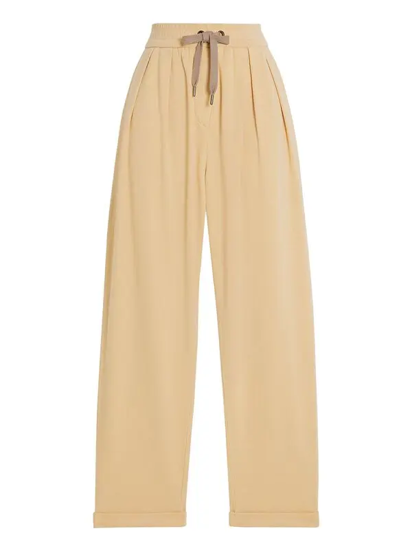 Brunello Cucinelli Bead-embellished French Cotton-terry Track Pants - Sand