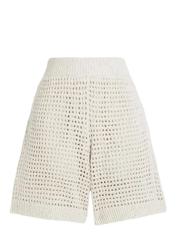 Brunello Cucinelli Sequin-embellished Open-knit Cotton-blend Shorts - Ivory