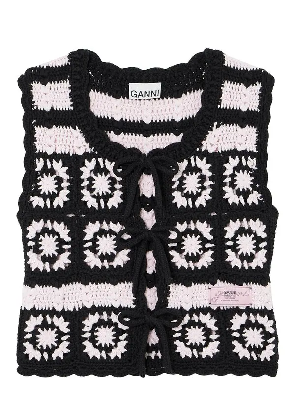 GANNI Crocheted Organic Cotton Cardigan - Black