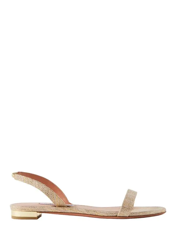 AQUAZZURA So Nude Woven Raffia And Metallic Leather Slingback Sandals - Gold