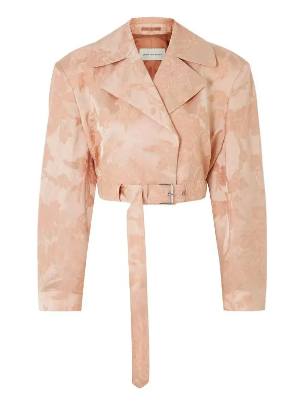 Dries Van Noten Belted Cropped Floral-jacquard Jacket - Pink