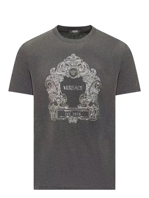 Versace Barocco-embroidered T-shirt - Grey