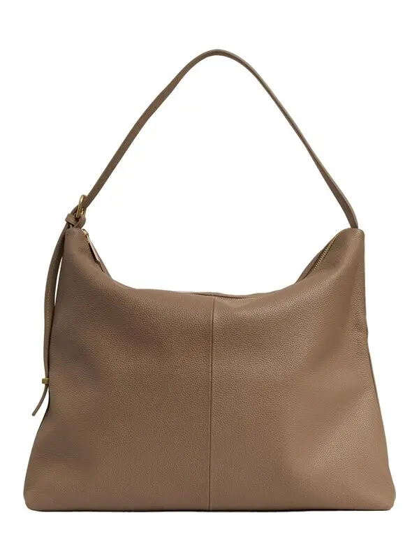 REISS Vigo Grained Leather Tote Bag - Brown